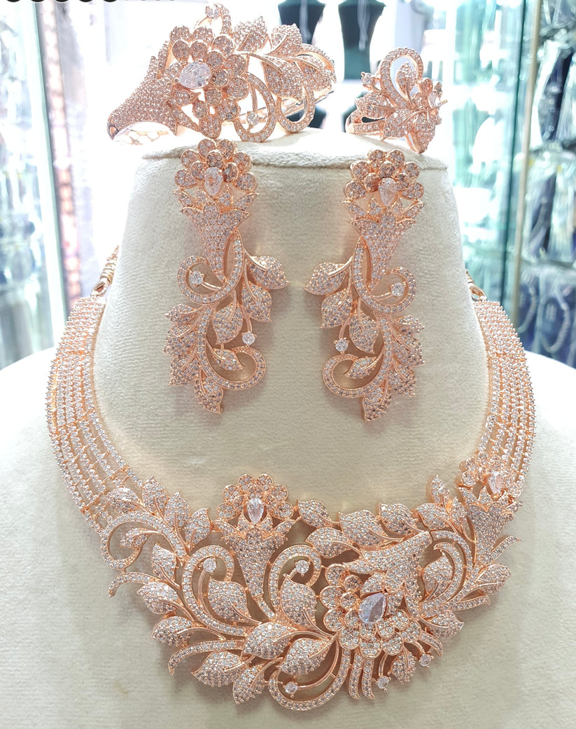 Elegant Bridal Choker Necklace Set with Earrings, Bracelet and Ring ...